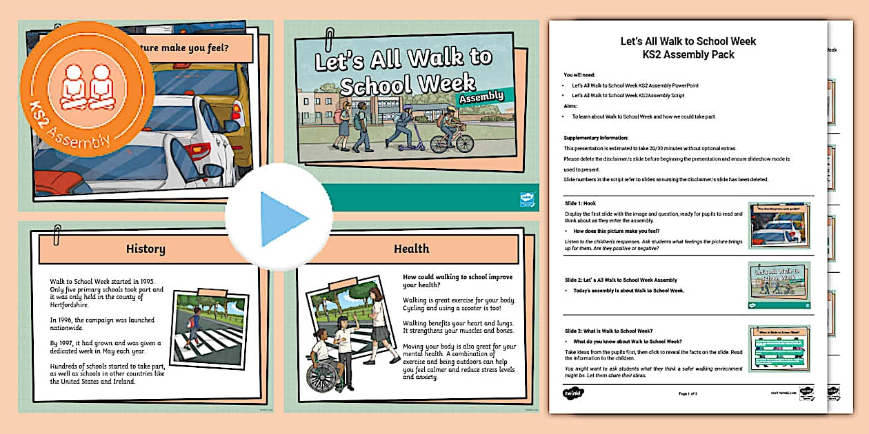KS2 Let's All Walk to School Week Assembly Pack - Twinkl