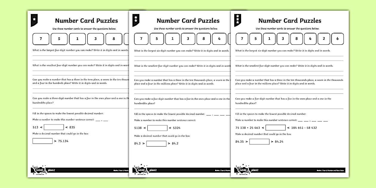 Maths Puzzles- Year 6 PlanIt Number & Place Value Home Tasks