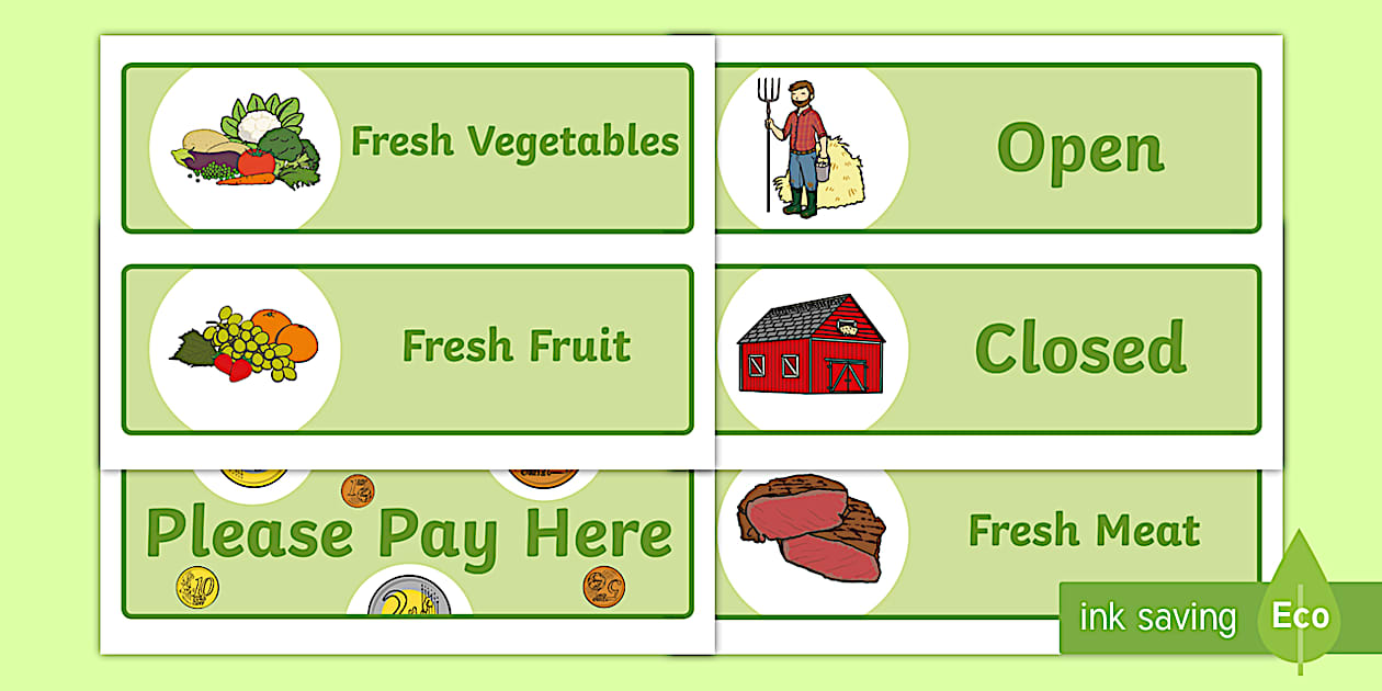 Editable The Farm Shop Aistear Role-Play Signs - Twinkl