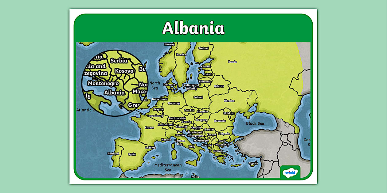 Map of Albania and Surrounding Countries Display Poster
