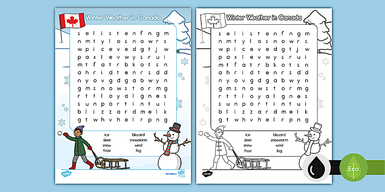 Winter Word Search Printable I Twinkl Canada (teacher made)