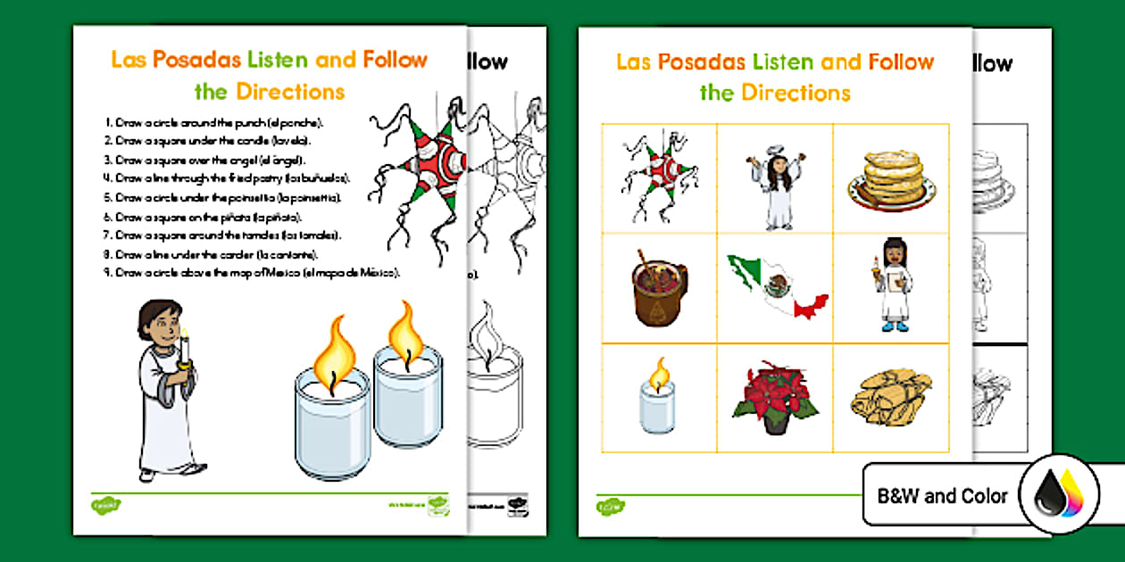 Las Posadas Listen and Follow the Directions Worksheet
