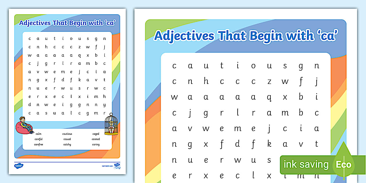 Adjectives That Begin with 'ca' Word Search (teacher made)