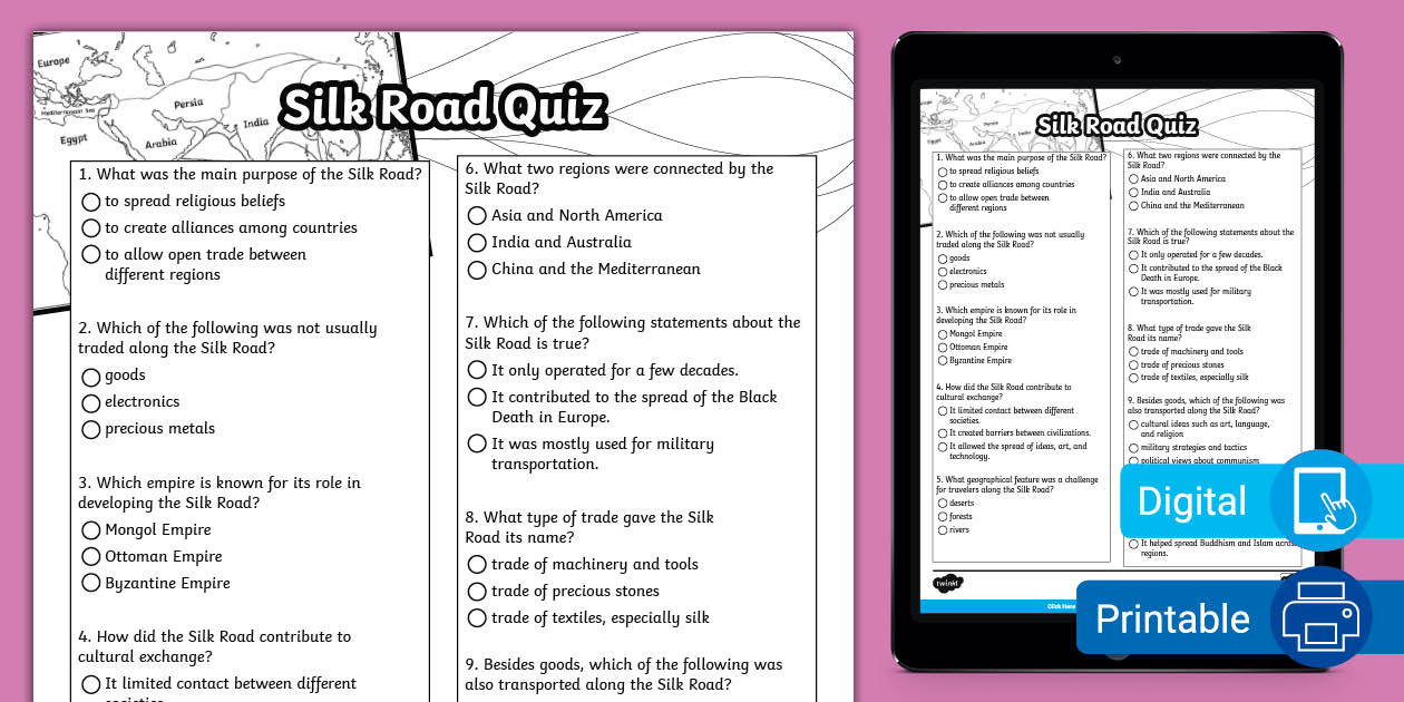 Silk Road Quiz for 6th-8th Grade