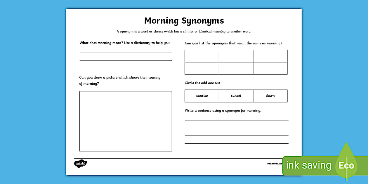 Morning Synonyms Worksheet (teacher made) - Twinkl