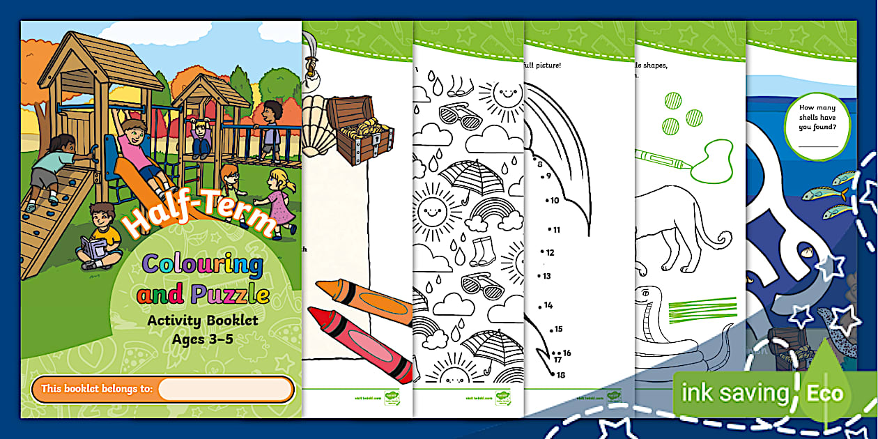 Half-Term Colouring and Puzzle Activity Booklet (Ages 3–5)