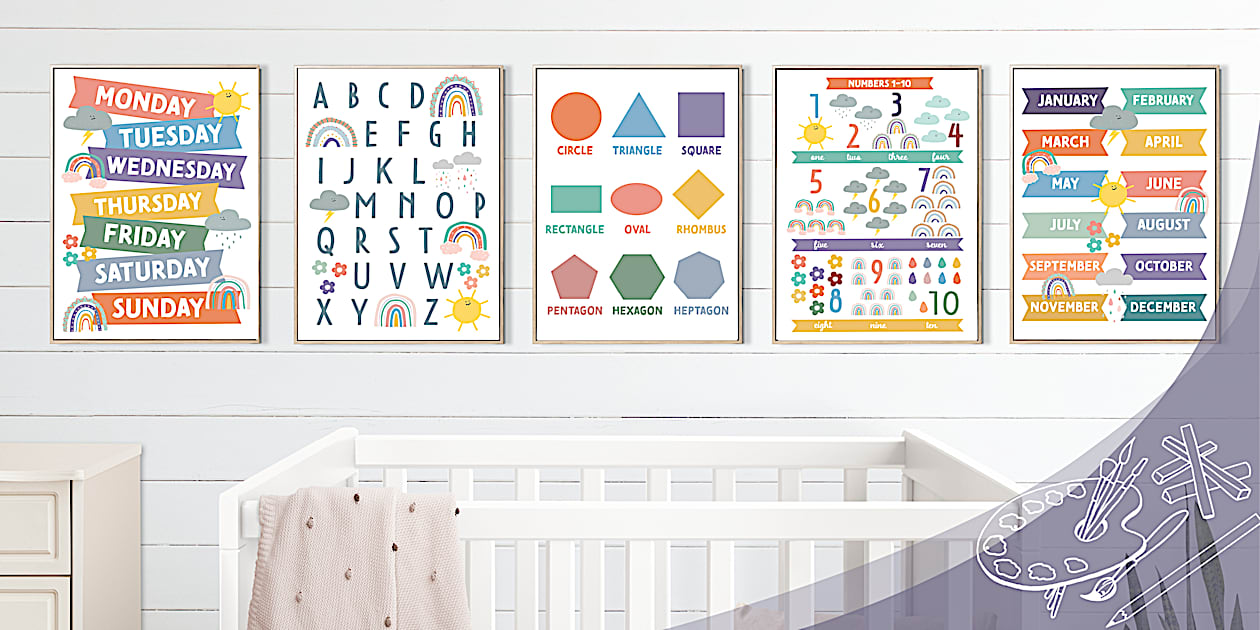 Educational Muted Rainbow-Themed Posters Pack (teacher made)