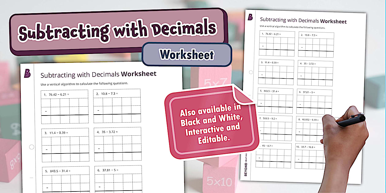 Subtracting with Decimals Worksheet (Hecho por educadores)