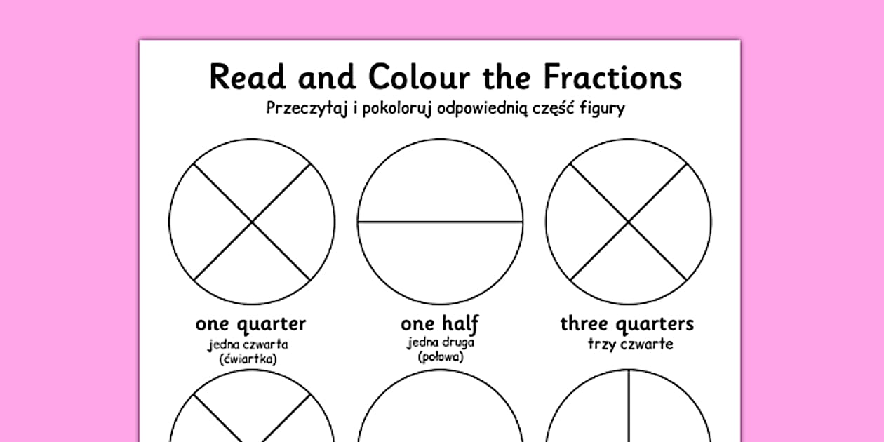 Year 1 Read and Colour a Fraction Polish Translation