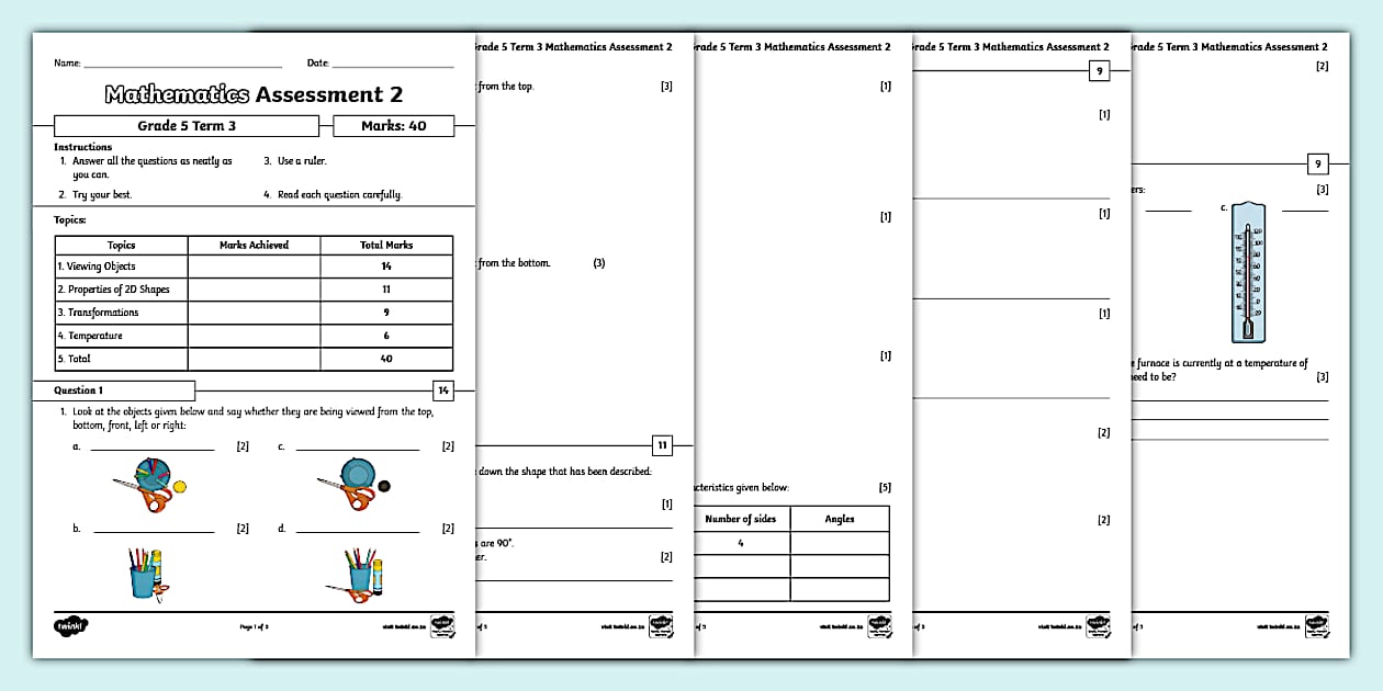 Grade 5 Assessment 2 Term 3 – Maths (teacher made)