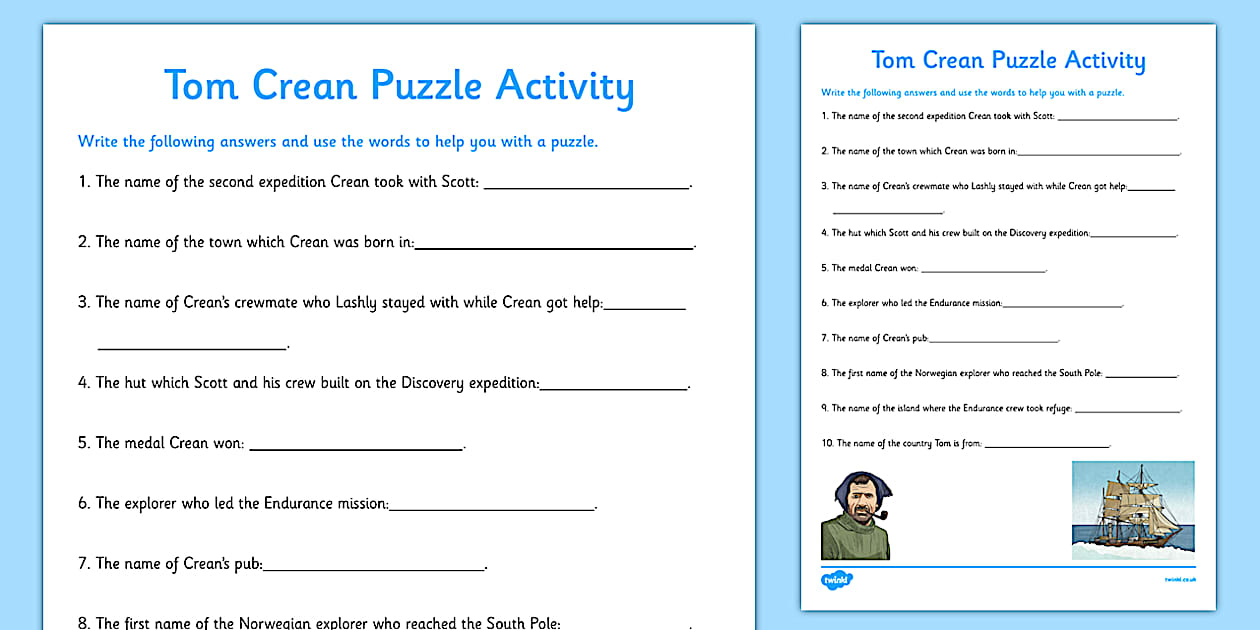 Tom Crean Puzzle Activity (teacher made) - Twinkl