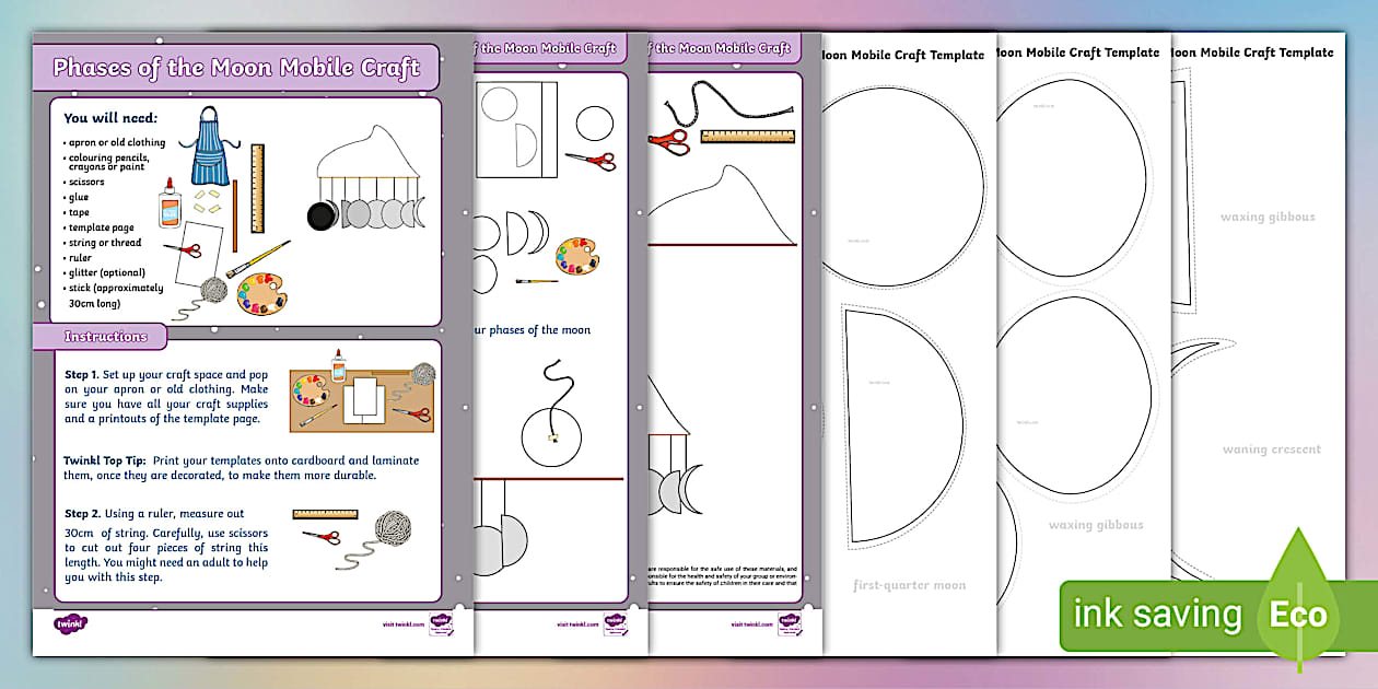 Phases of the Moon Mobile Craft (teacher made) - Twinkl