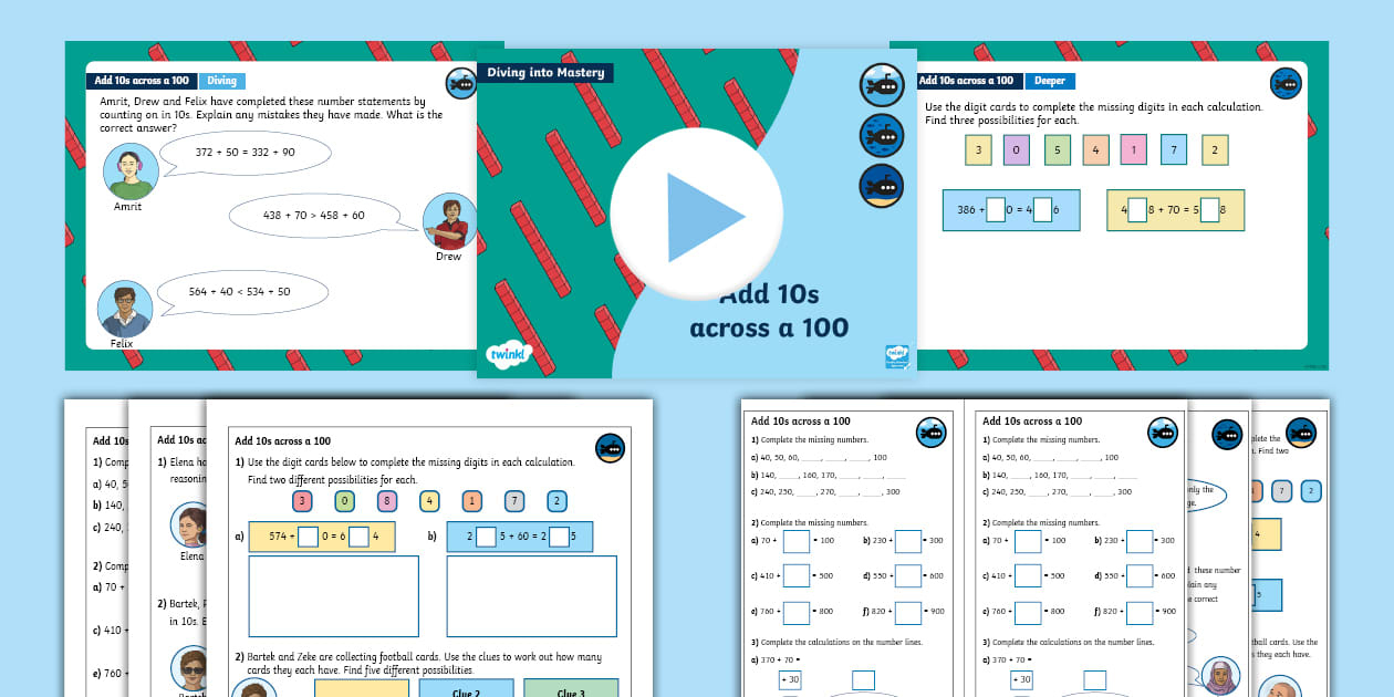 👉 Year 3 DiM: Step 7 Add 10s Across a 100 Teaching Pack