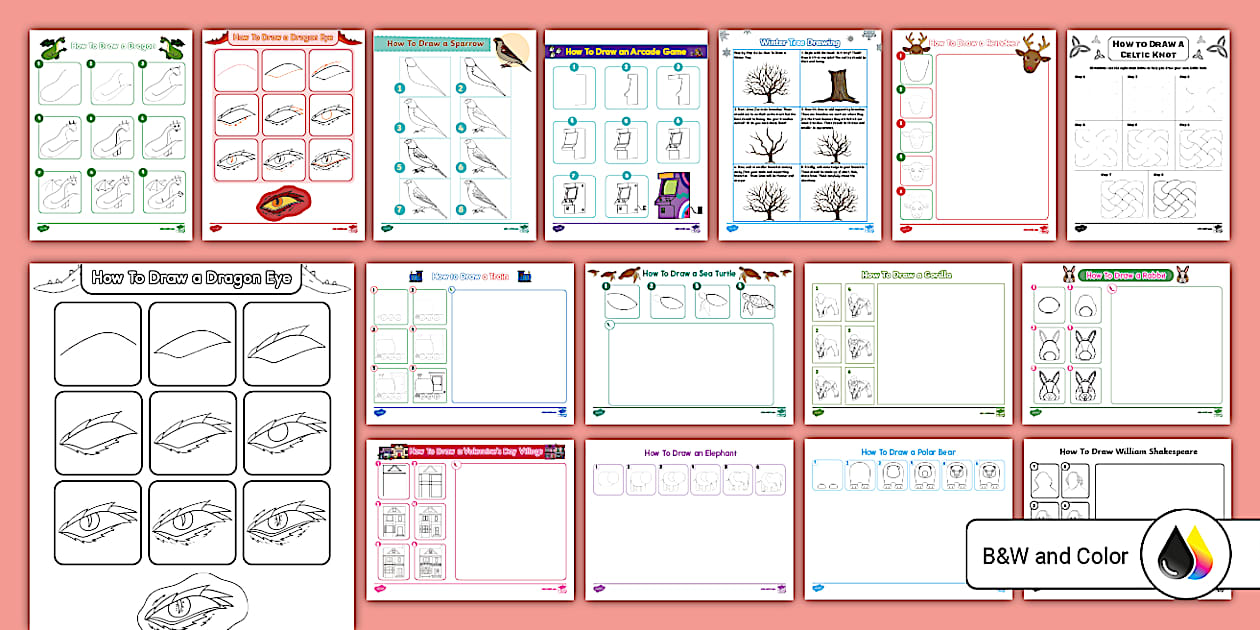 Step-By-Step Directed Drawing Pack for Beginners - Twinkl
