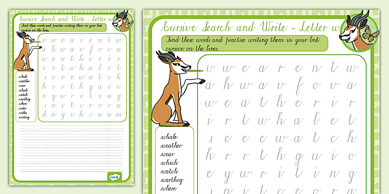 Cursive Search and Write: Letter w (teacher made) - Twinkl