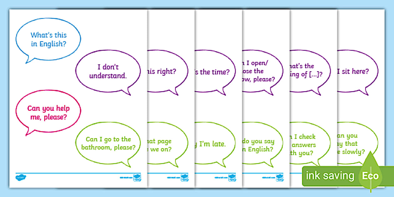 Classroom Questions and Phrases Speech Bubbles Posters - ELL