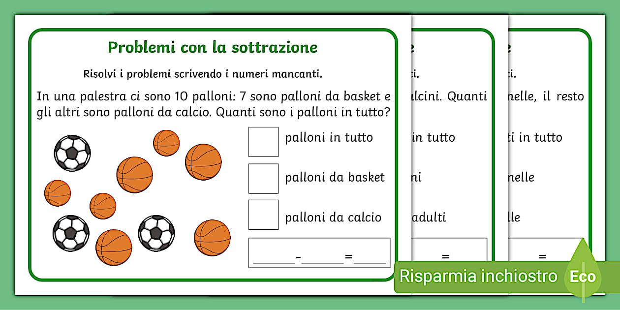 Problemi con la Sottrazione per Classe Prima - Twinkl