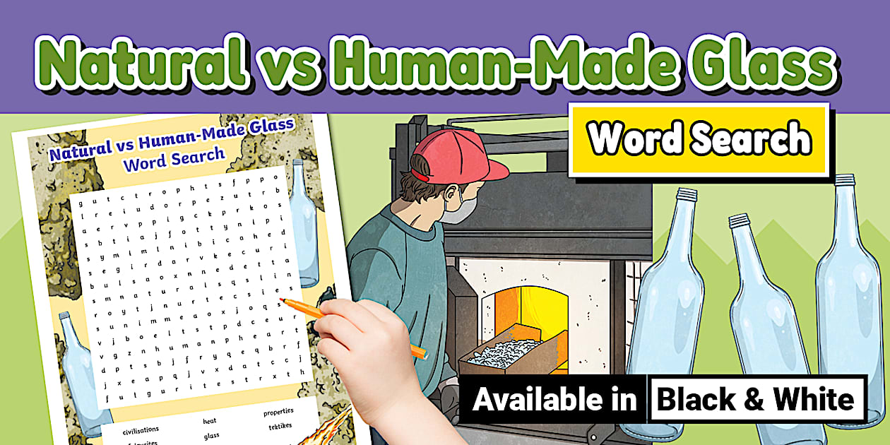 Natural vs Human-Made Glass Word Search