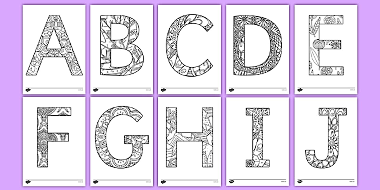 Adult Colouring Mindfulness Uppercase Alphabet Pattern Themed Sheets