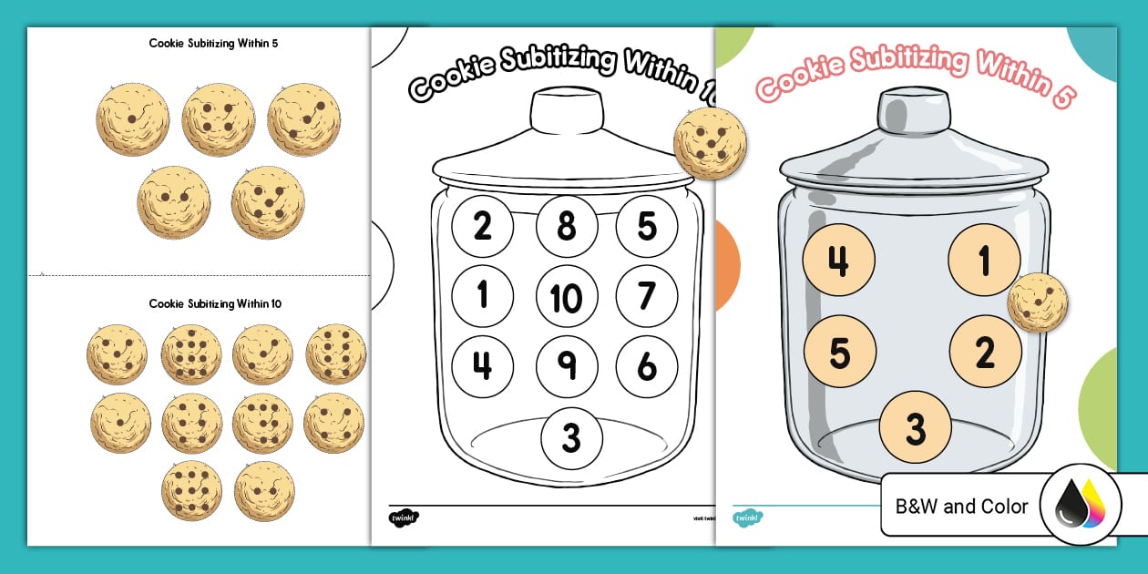 Cookies Subitizing Within 10 Matching Worksheet for PreK-K