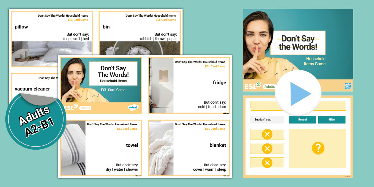 ESL Don't Say the Words! Household Items Game [Adults, A2-B1]