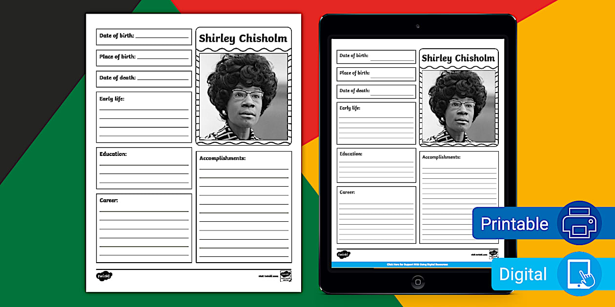 All About Shirley Chisholm Research and Write Worksheet for 3rd-5th Grade