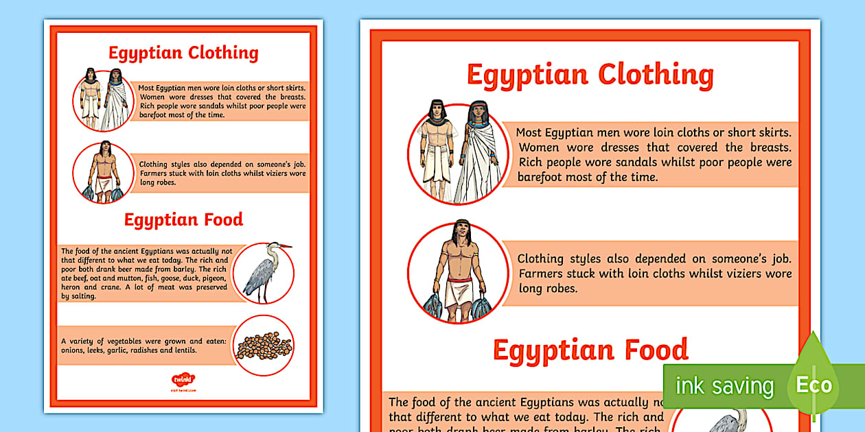 Ancient Egyptian Clothing and Food Fact Poster - KS2.