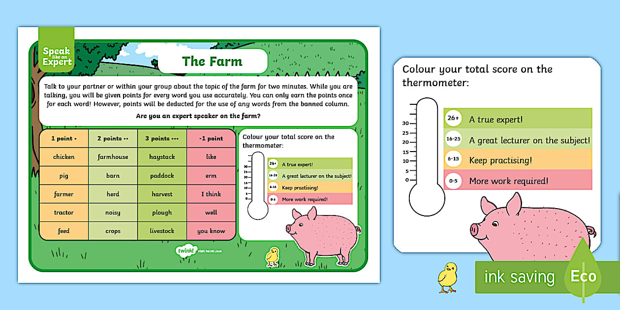 KS1 Speak like an Expert Challenge Card: The Farm - Twinkl