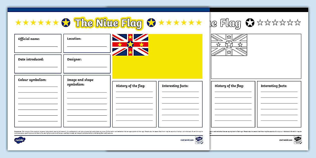 Niue Flag Fact File Template - Twinkl Primary