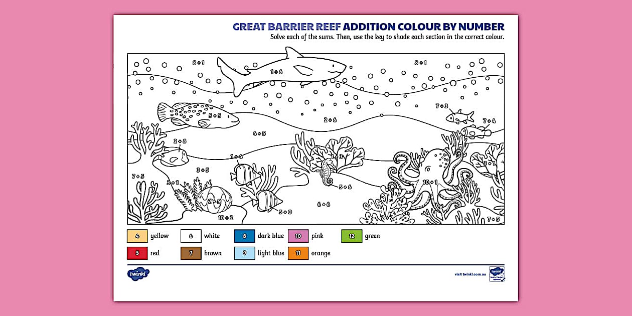 Great Barrier Reef Addition Colour By Number (teacher made)