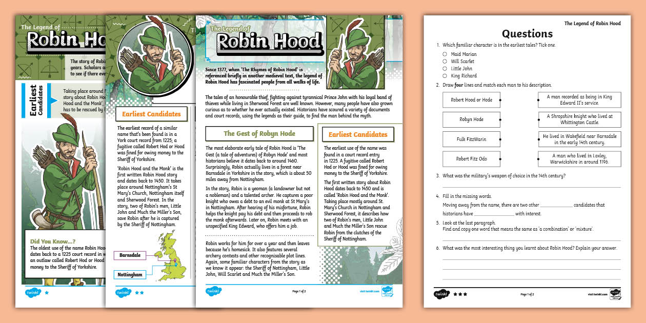UKS2 The Legend of Robin Hood Reading Comprehension Activity