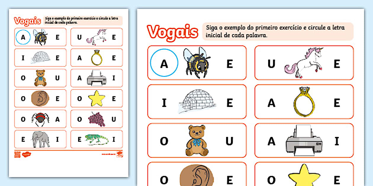 Vogais - Folha de atividade (teacher made) - Twinkl