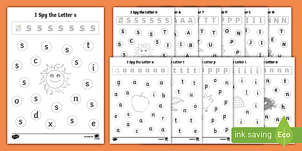 I Spy the Letter: Recognise and Name s, a, t, p, i, n Pack