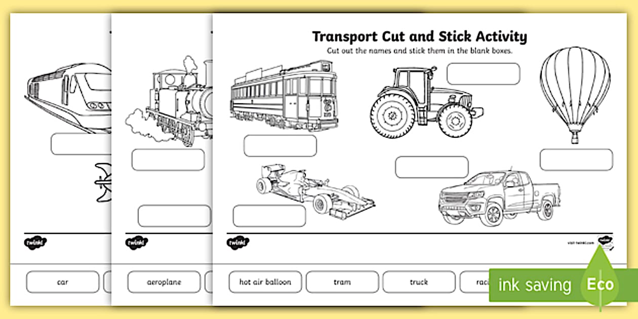 Editable Transport Scene Labelling Cut and Stick Worksheet