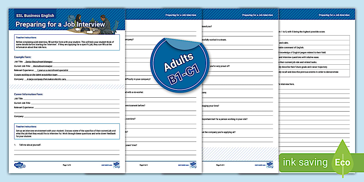 ESL Business English: Preparing for a Job Interview - Twinkl