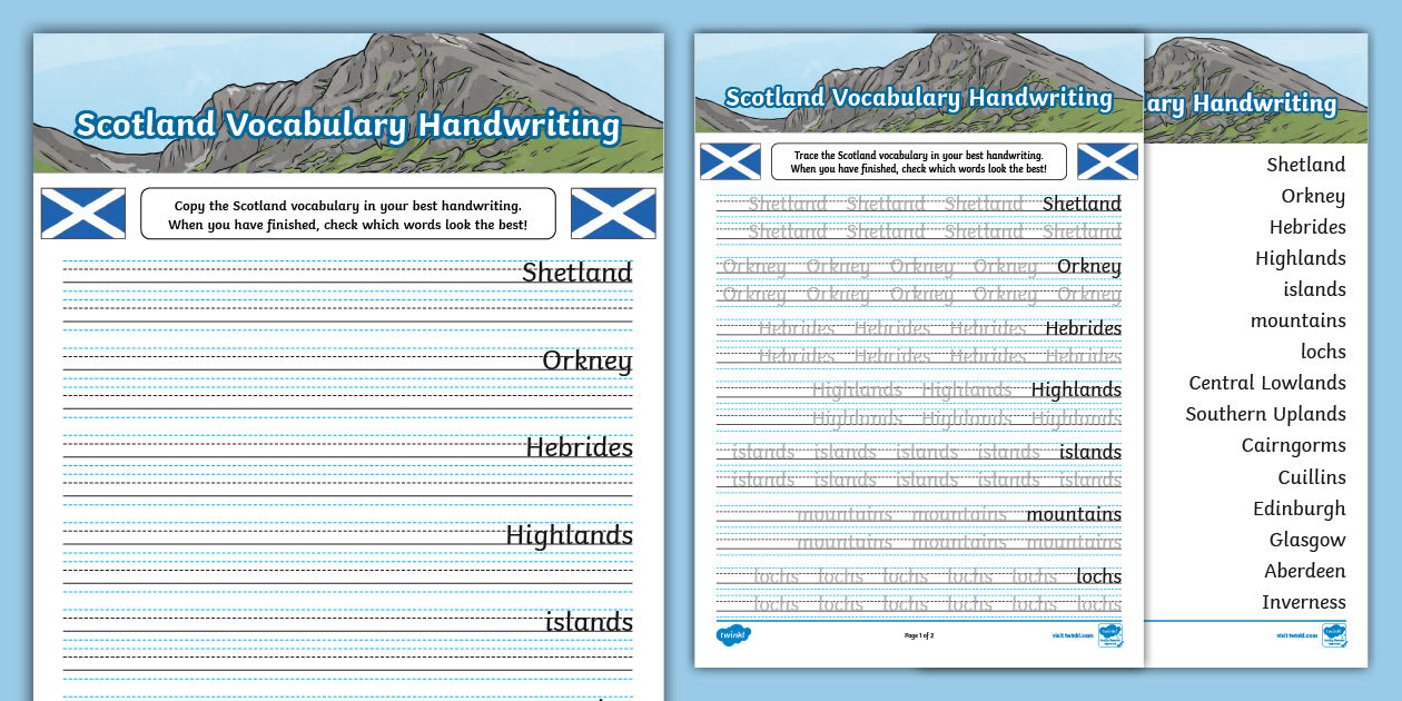 Scotland Left-Handed Handwriting Activity Sheets - Twinkl