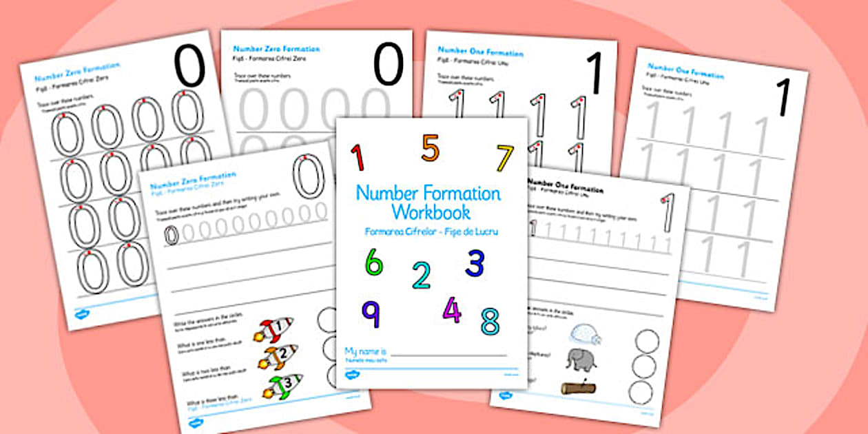 0-9 Number Formation Workbook Romanian Translation - Twinkl