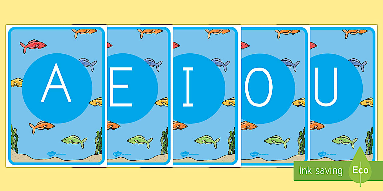 Tarjetas de fonemas: Vocales - El pez arcoiris - Twinkl