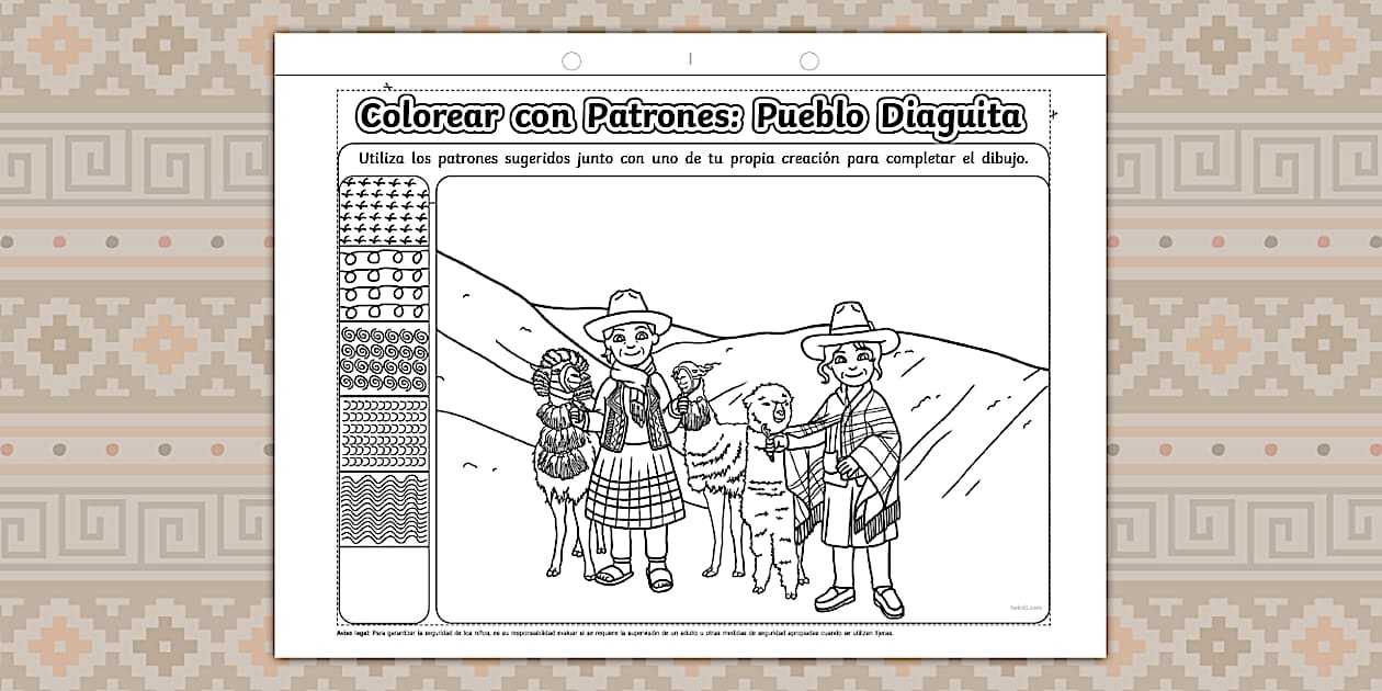 Guía de Trabajo: Colorear con Patrones - Pueblo Diaguita