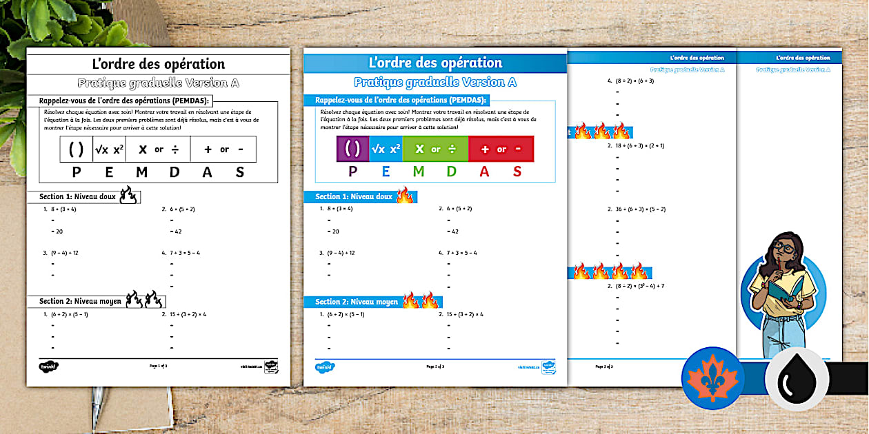 Order of Operations Tiered Practice (Version A) - French