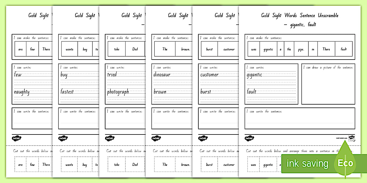 New Zealand Gold Sight Words Sentence Unscramble