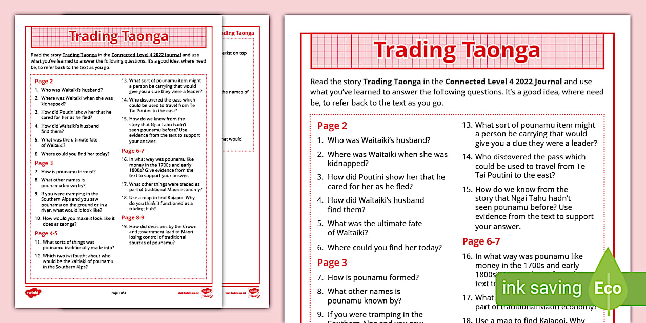 Connected 2022 L4: Trading Taonga Activity - Twinkl