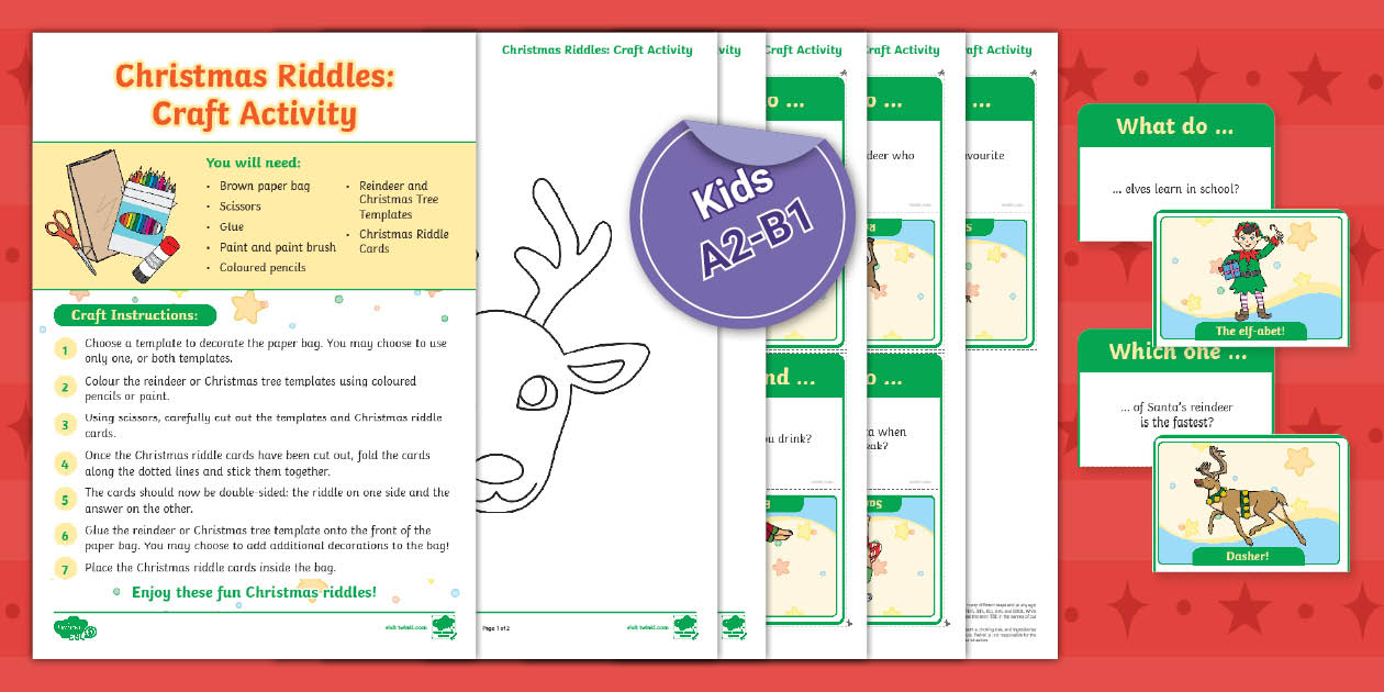ESL Christmas Riddles: Craft Activity [Kids, A2-B1] - Twinkl