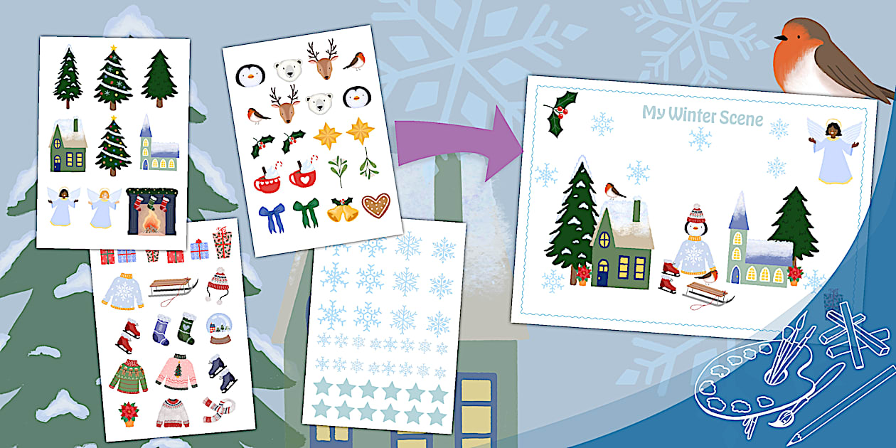 Design a Winter Scene Collage Activity Pack (teacher made)