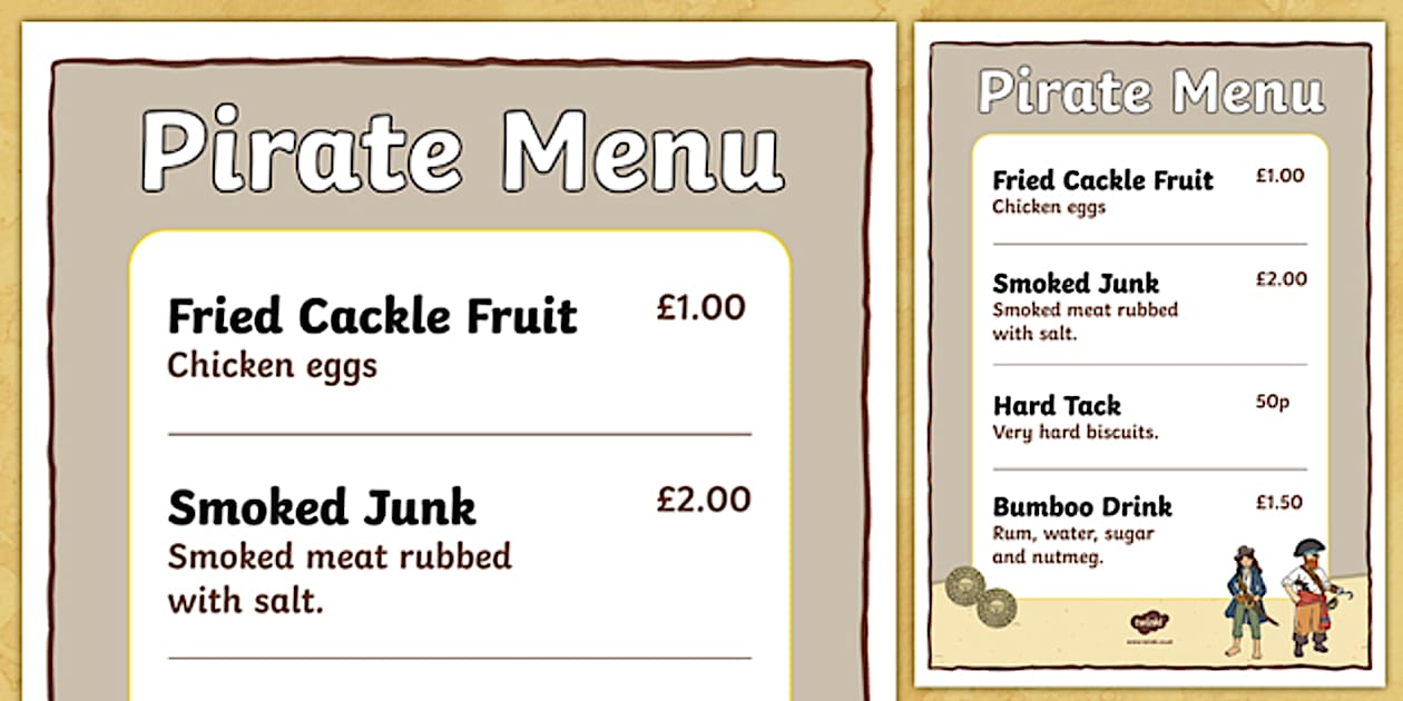 Editable Pirate Menu (teacher made) - Twinkl