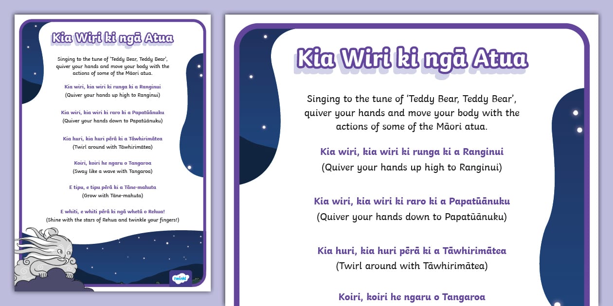 Kia Wiri ki ngā Atua - Action Song Poster (teacher made)