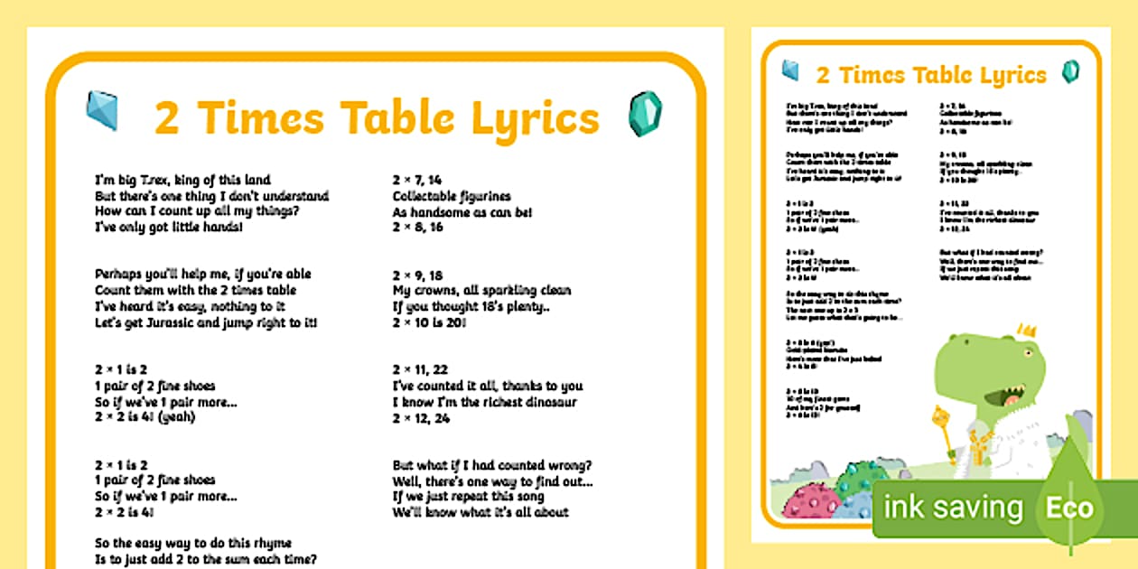 👉 Doubles Song EYFS | Two Times Table Lyrics Poster