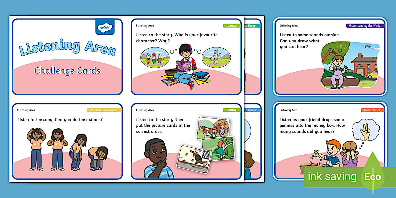 Listening Area Continuous Provision Challenge Cards | Twinkl