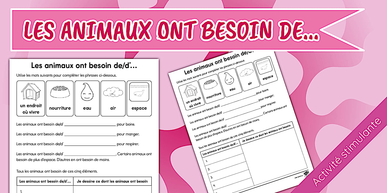 Fiche d'activité : Les animaux ont besoin de...