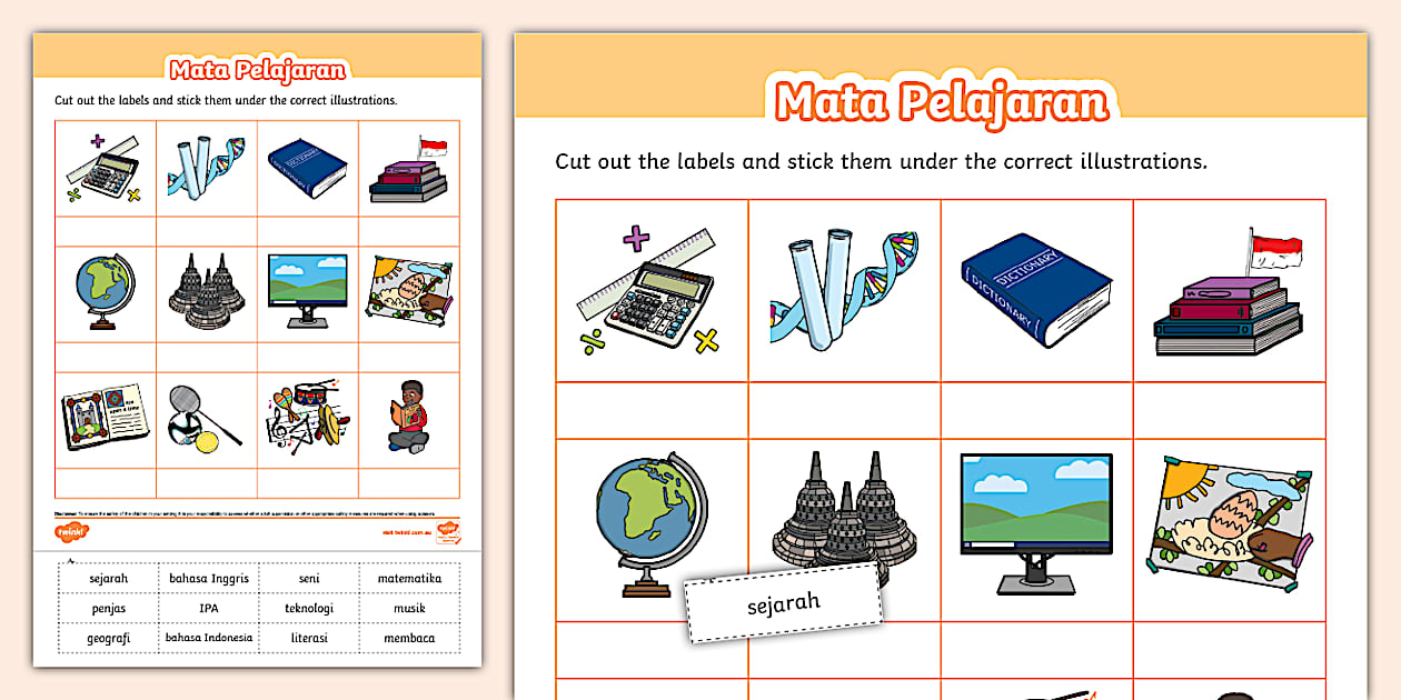 School Subjects Cut and Paste Indonesian (teacher made)
